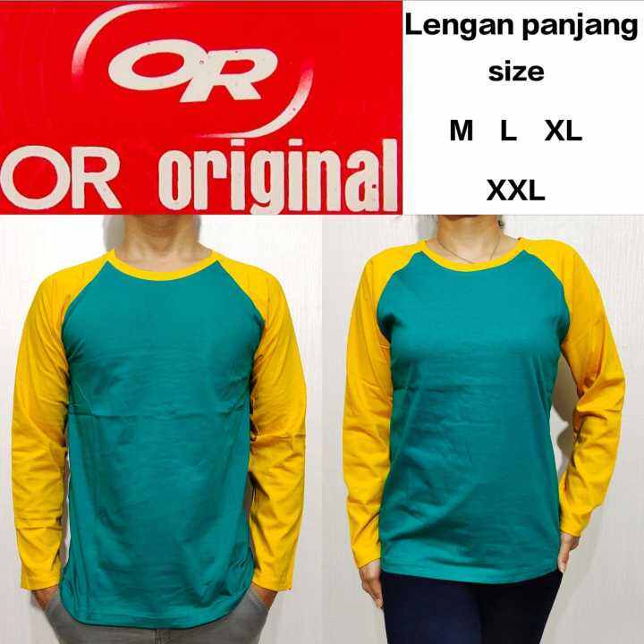 KAOS POLOS REGLAN HIJAU TOSCA LENGAN KUNING PANJANG M L XL XXL | Lazada Indonesia