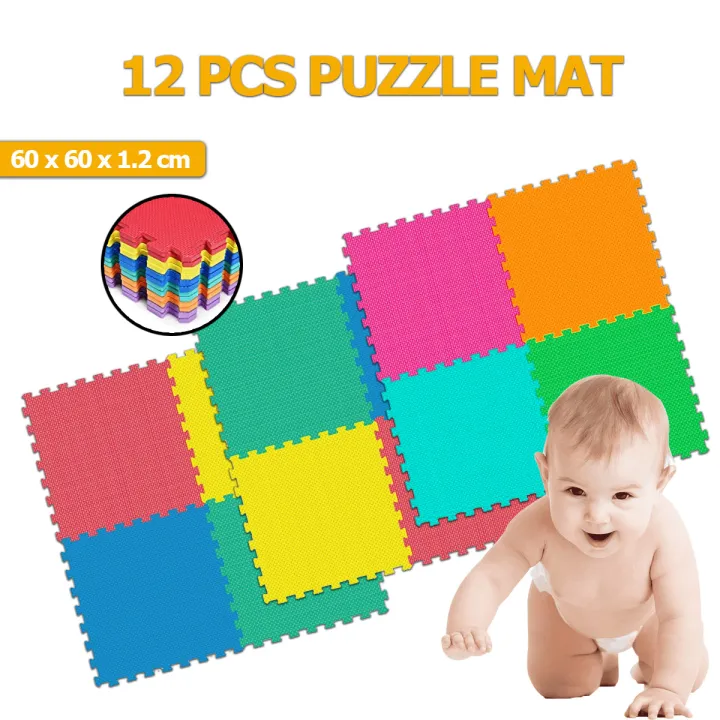 12 Pieces Puzzle Playtime Rubber Mat Big 60 x 60 Big Puzzle Crawling ...