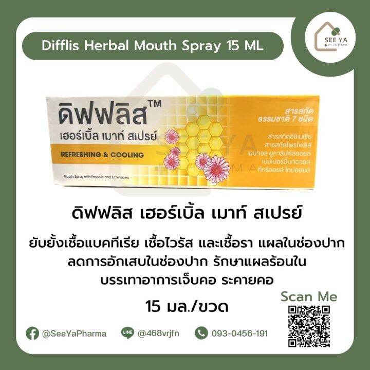 DIFFLIS Herbal Mouth Spray 15 ml. ดิฟฟลิส เฮอร์เบิ้ล เมาท์ สเปรย์ ...