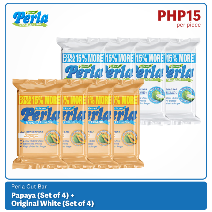 [Bundle] Perla Laundry Cut Bar Detergent 110g Original White (4pcs) and ...