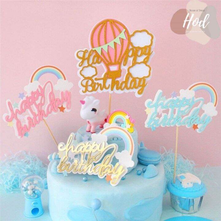 Topper HBD Rainbow Tulisan Happy Birthday Gambar Pelangi Pink Blue Gold ...
