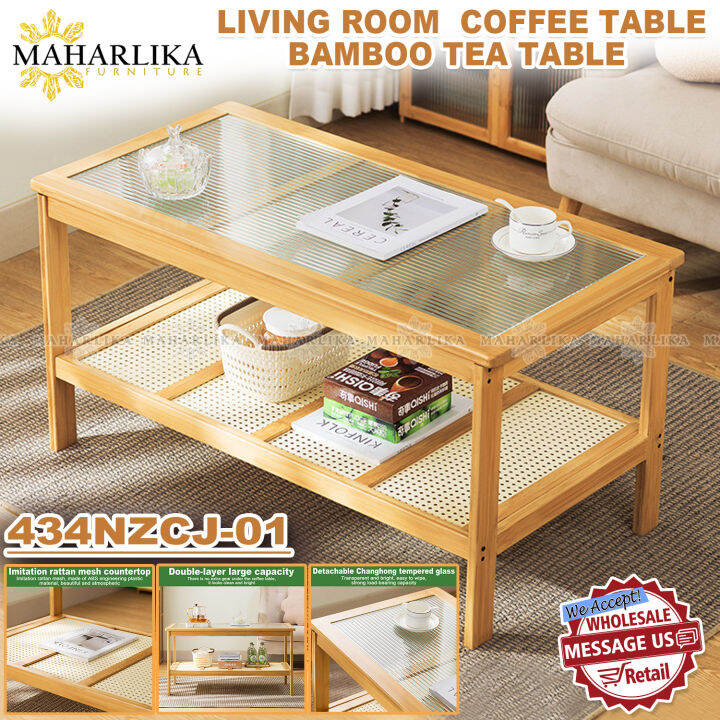 Maharlika 434NZCJ Bamboo 2 Layer Center Table Furniture Tea Coffee ...