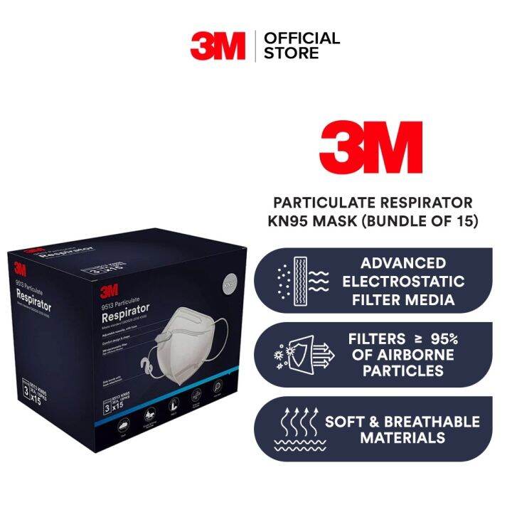 3M KN95 Particulate Respirator 4-Layer Disposable Mask (White) 15 Packs ...
