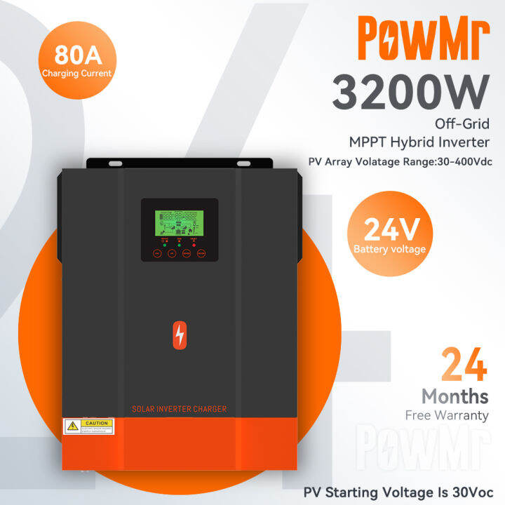 PowMr 3.2KW Hybrid Solar Inverter 230Vac PV Start Voltage 30Voc Built In 80A MPPT Solar Charge ...