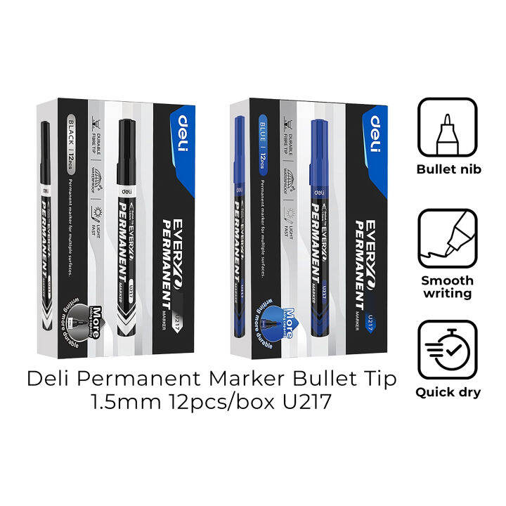 Deli U217 Permanent Marker Bullet Tip 1.5mm 12pcs/box | Lazada PH