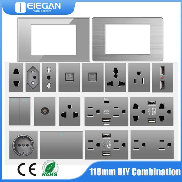 118mm Tempered Glass/PC Panel EU UN BR Power Socket And Wall Switch ...