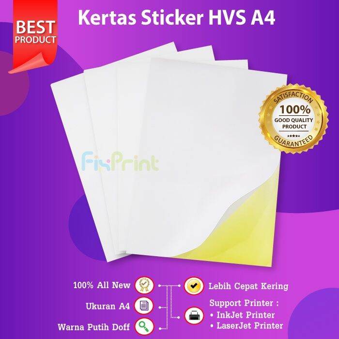 Kertas Stiker HVS A4 Sticker Label Paper HVS A4 Doff Matte Lembaran 1 ...