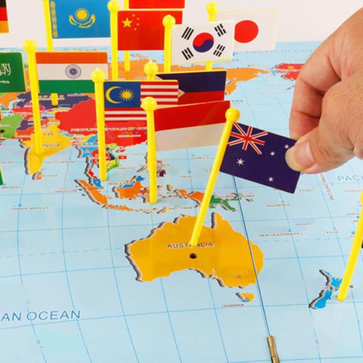 3D Wooden World Map Flag Matching Puzzle Geography Toy Foldable World ...