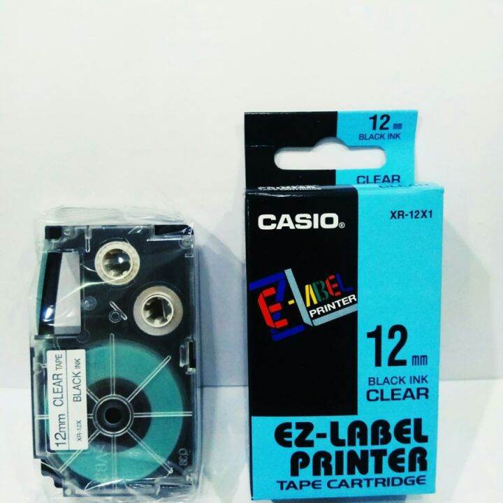 casio ez-label printer tape 12mm 12mm black on clear label 12mm ...