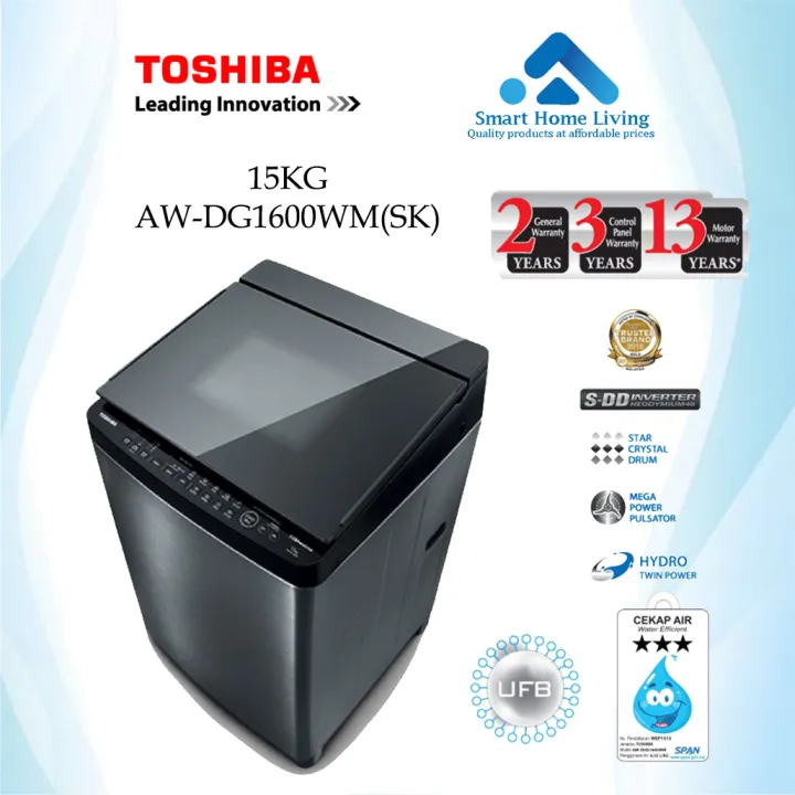 TOSHIBA 15KG SDD Inverter Washing Machine AW-DG1600WM (SK) Washer Mesin ...