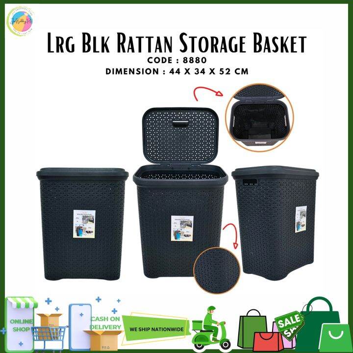 (ONHAND)8880 LRG BLK RATTAN STORAGE BASKET/PLASTIC RATTAN STORAGE ...