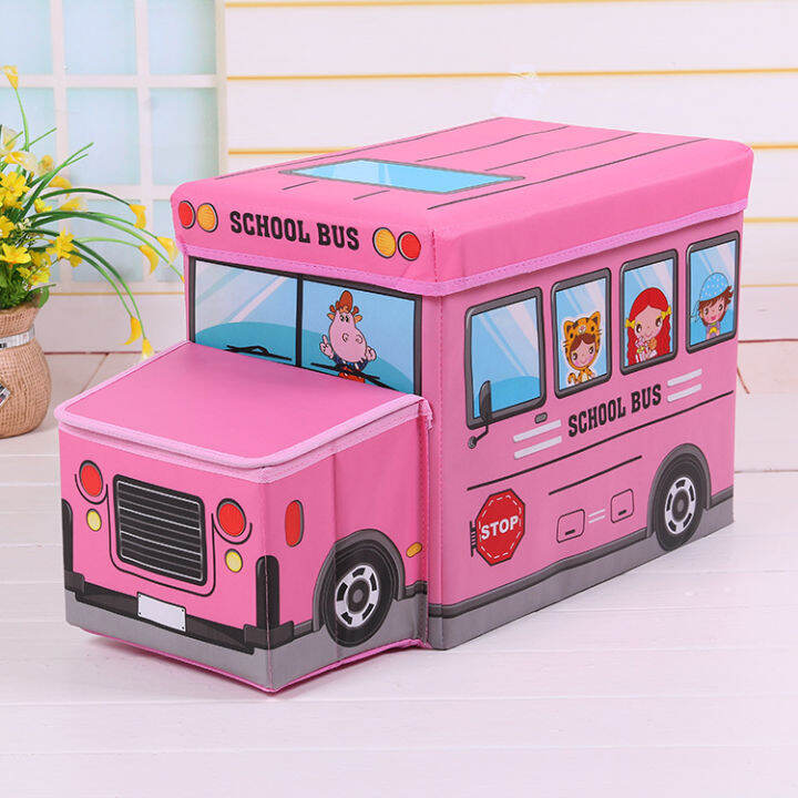 Storage Stool Box Toy Foldable Bus Ottoman Gift for Kids Organizer Pop ...