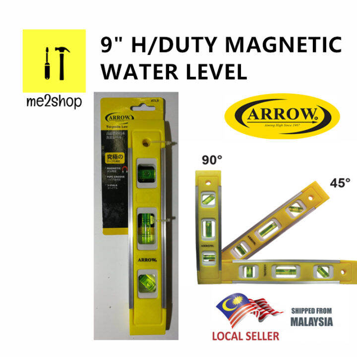 9" ARROW H/DUTY MAGNETIC WATER LEVEL / MAGNETIC TORPEDO LEVEL/ TIMBANG ...