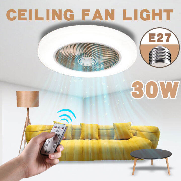 【With Remote】Ceiling Fan With Light LED E27 Lamp Head Fan Light with ...