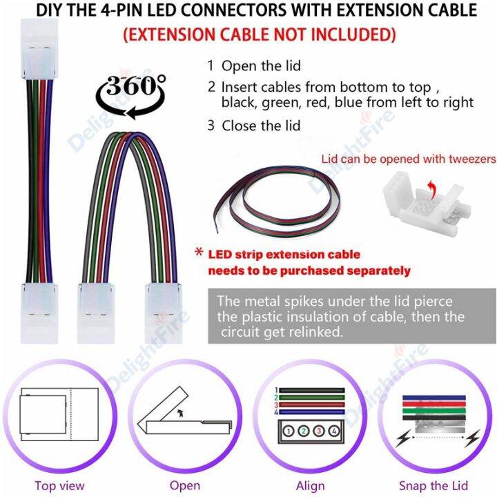 5-100pcs LED Strip Connector 234pin Strip Light to Copper Electrical ...