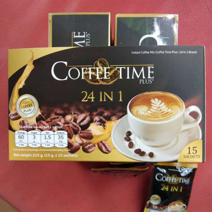Coffee Time Plus+ คอฟฟี่ไทม์ พลัส 24 in 1 (15 กล่อง แถม 1 กล่อง) กาแฟ ...