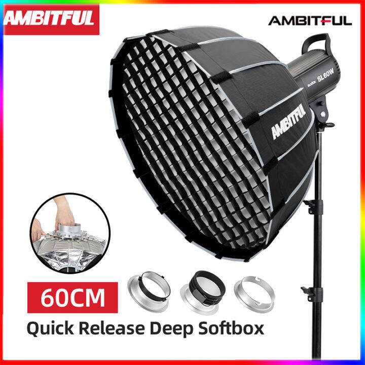 AMBITFUL Portable P60 60CM Quickly Fast Installation Deep Parabolic Softbox + Honeycomb Grid for ...