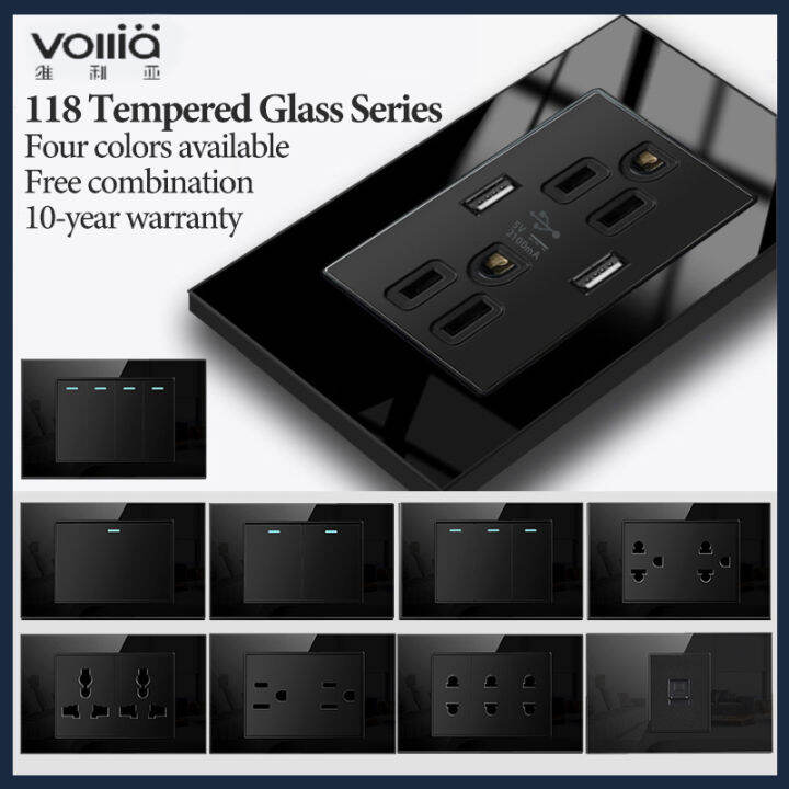 Vollia 15amp outlet socket for wall Black 1 2 3 4 Gang 1 2 Way wall ...