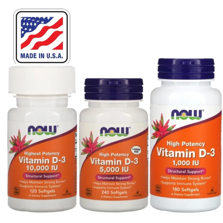 Now Foods High Potency Vitamin D-3 (1000 IU 2000 IU 5000 IU 10000 IU) 120/180/240 Softgels D3 ...