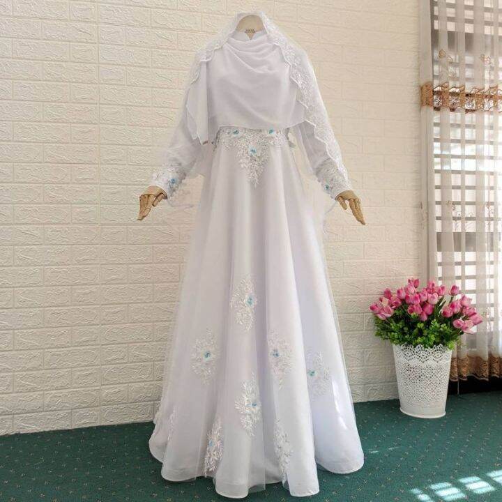 Gaun Pengantin Syari Putih Fullset Hijab Cadar / Gaun Akad Jumbo / Gaun ...