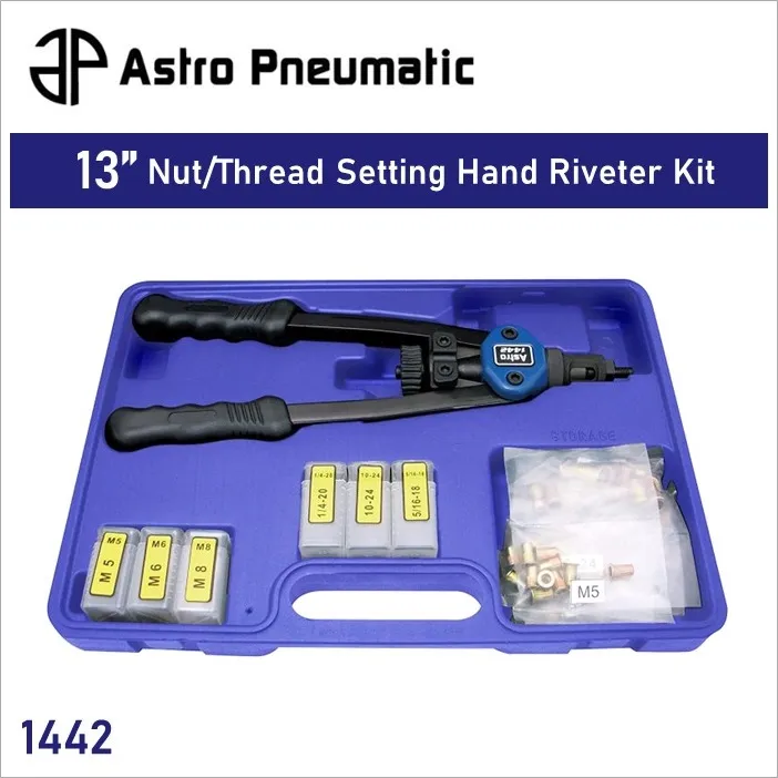 Astro Pneumatic 13″ Nut/Thread Setting Hand Riveter Kit with 3pc Metric ...
