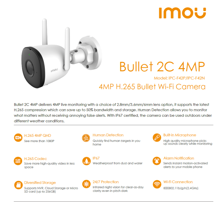 Dahua Imou Bullet 2C 4MP 1080P Wireless IP67 Weatherproof Outdoor ...