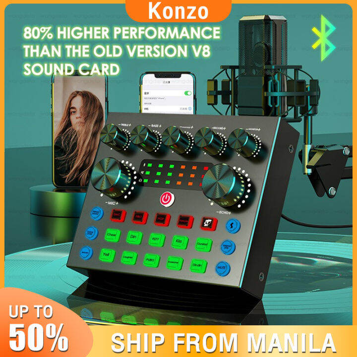 V8 Sound Card Audio Interface BLUETOOTH USB Live Broadcast Mic Sound ...