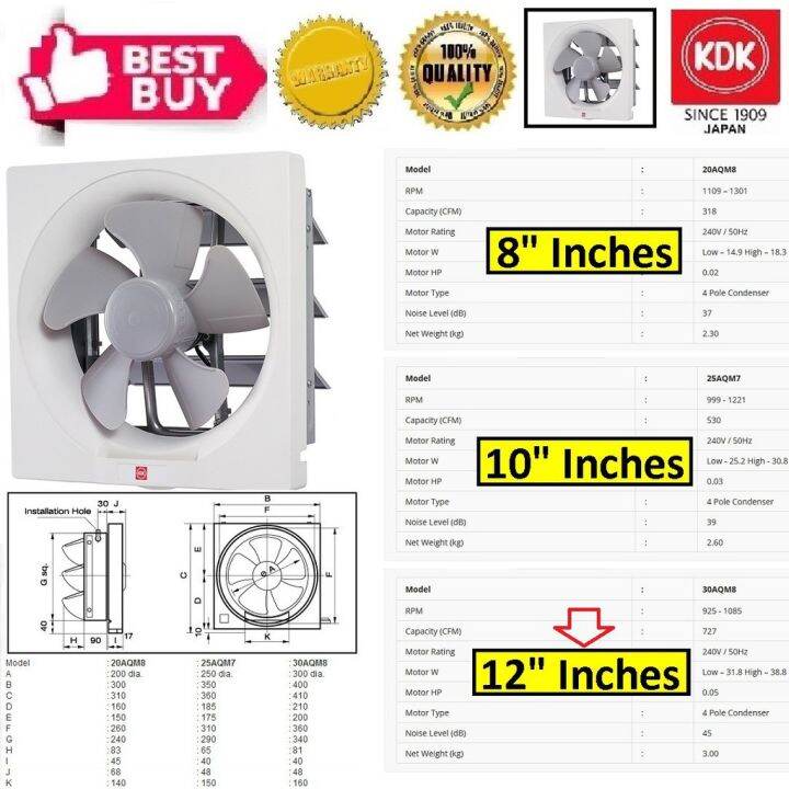 KDK Wall Ventilating Fan 8" / 10" /12" | 20AQM8 / 25AQM7 / 30AQM8 ...