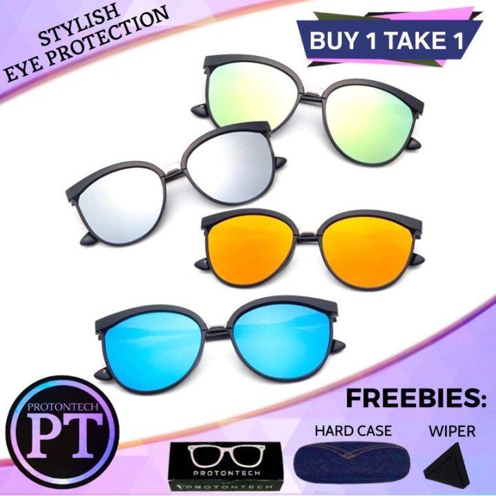 Buy 1 Take 1 Protontech Trendy Sunglasses with FREE Case and Wiper | Lazada PH