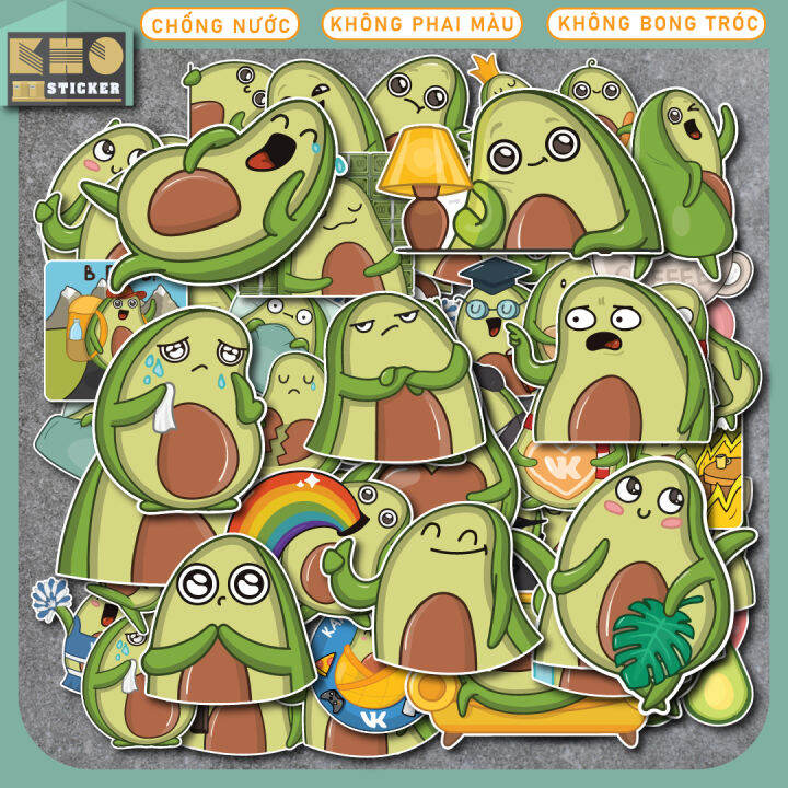 Combo 50 Sticker Trái Bơ chống nước sticker dán laptop, điện thoại, đàn ...