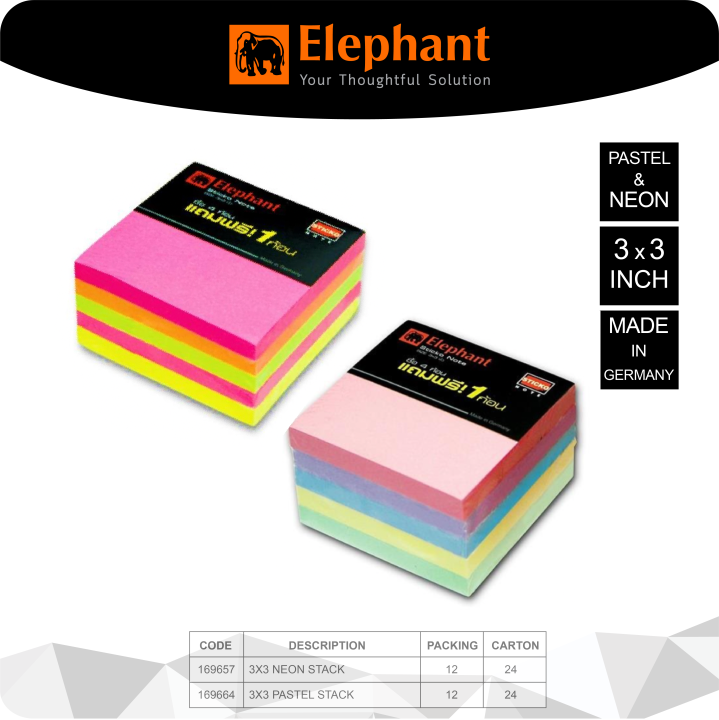 Elephant Sticko Note Standard 3X3 Neon Stack (400 Sheets) | Lazada