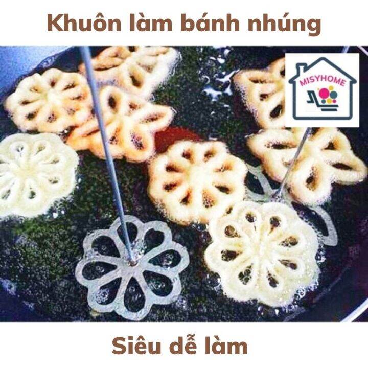 Bộ 5 khuôn làm bánh nhúng đủ kiểu MISY HOME bằng gang ( hợp kim nhôm) kèm que thép hình hoa sen ...