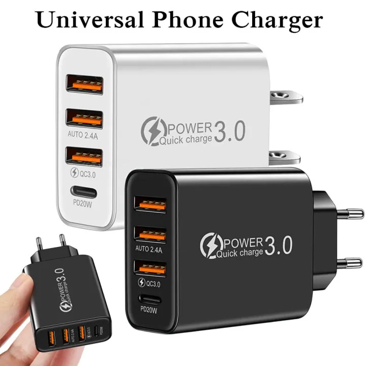 3 USB Port+PD20W TypeC Universal Phone Charger Travel Portable ...
