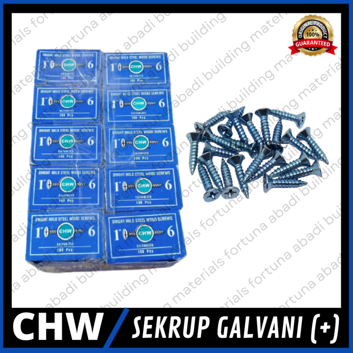Sekrup Kayu CHW Galvanis (+) 5/8" 3/4" 1" 1 1/4" 1 1/2" x 6 inch ...