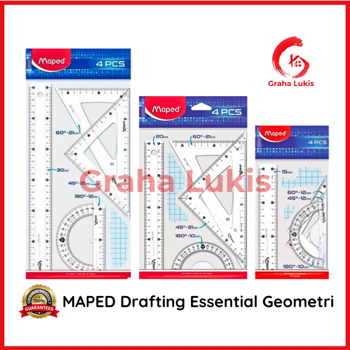 MAPED Drafting Essential Geometri / Penggaris Segitiga / Busur Deraja ...