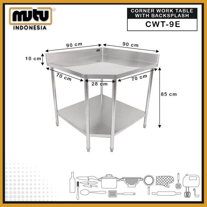 Meja Sudut Stainless Steel Corner Worktable Meja Persiapan Dapur CWT-9E ...