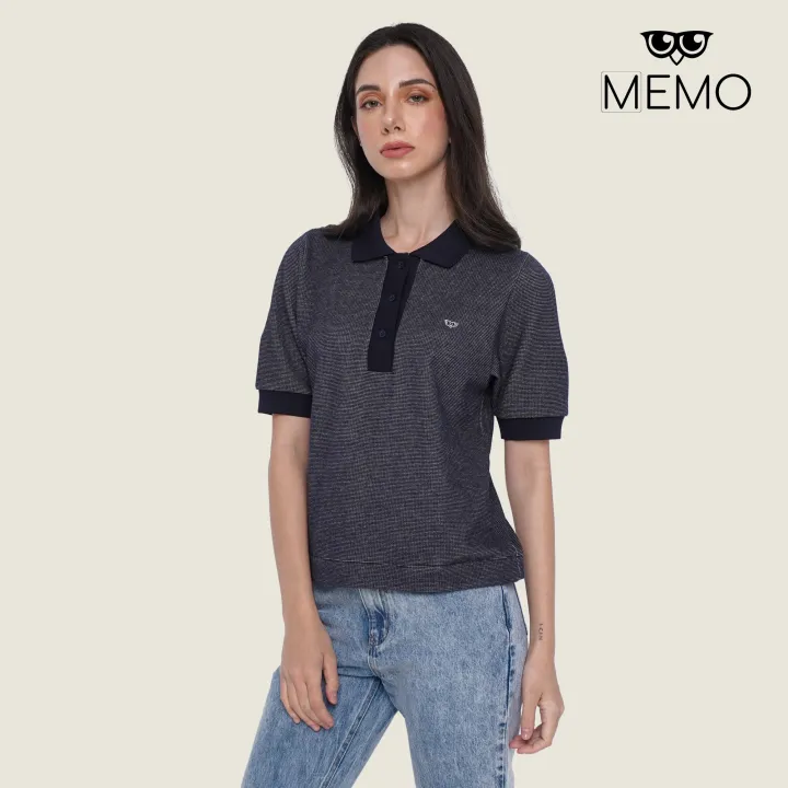 Memo Textured Polo For Women (Navy Blue) | Lazada PH