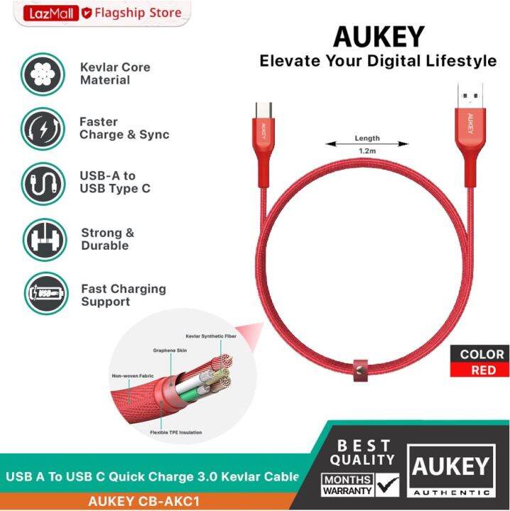 AUKEY CB-AKC1 USB A To USB C Quick Charge 3.0 Kevlar Cable | Lazada PH