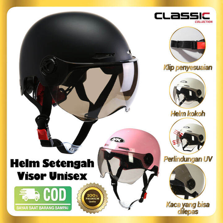 Helm motor listrik + helm setengah wajah pelindung UV, helm unisex ...