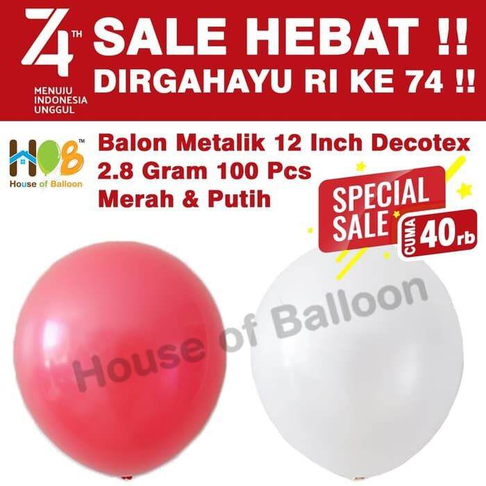 Balon Latex Metalik Merah Putih Decotex 12 Inch Pack 100 pcs Tebal ...