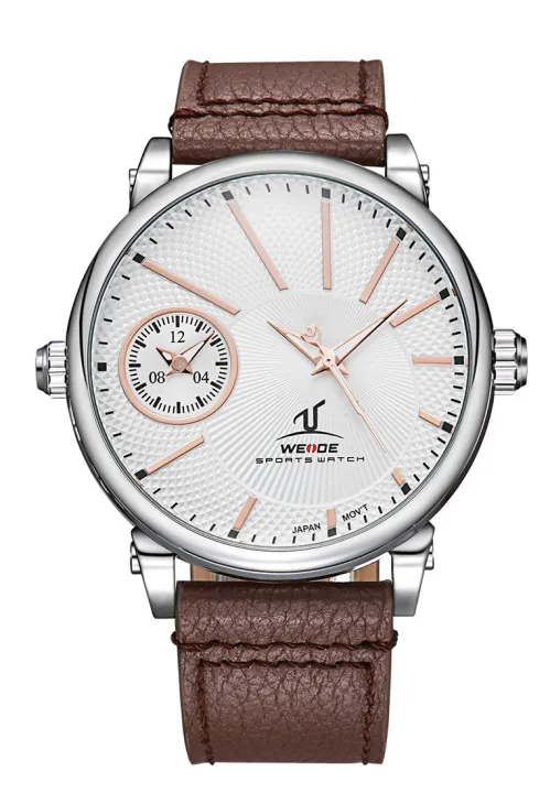WEIDE Watch for Men's UV1508-3C-WHITE DIAL Brown Leather Band 30m ...