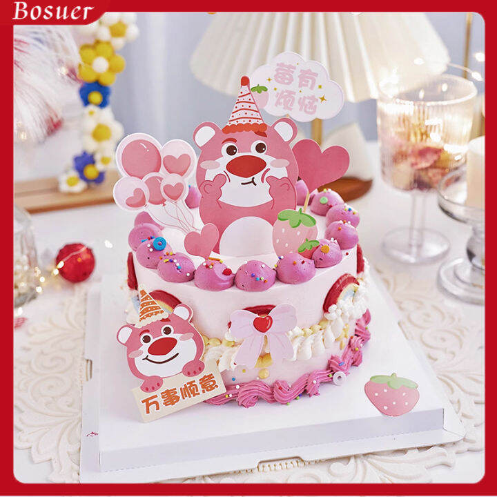 【Bosuer💛COD】Lucu Strawberry Bear Cake Plugin Strawberry Love-Heart ...