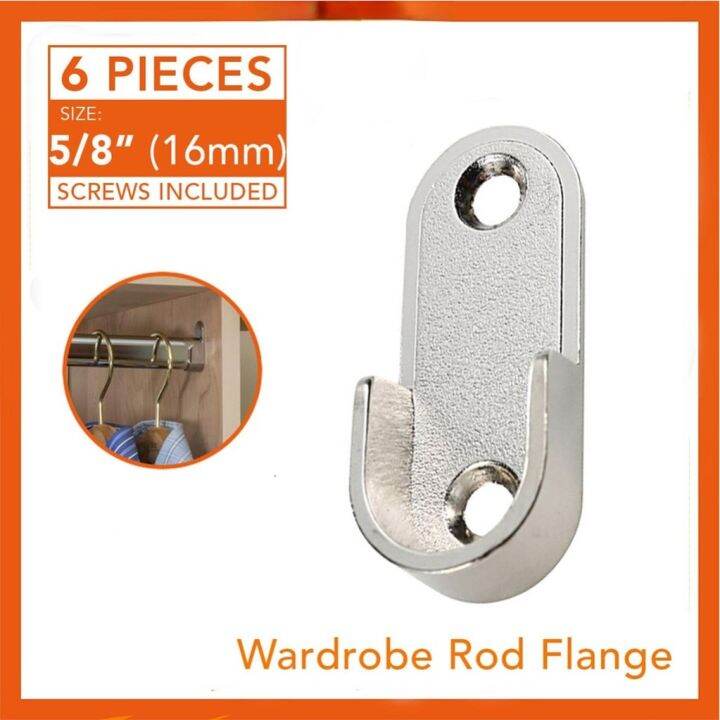 6pcs 16mm Wardrobe Clothes Tube Support Closet Rod Pole End Bracket ...
