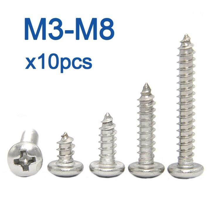 10 Pcs/Lot Cross Recessed Round Head Tapping Screw M3 M3.5 M4 M5 M6 M8 Stainless Steel | Lazada PH