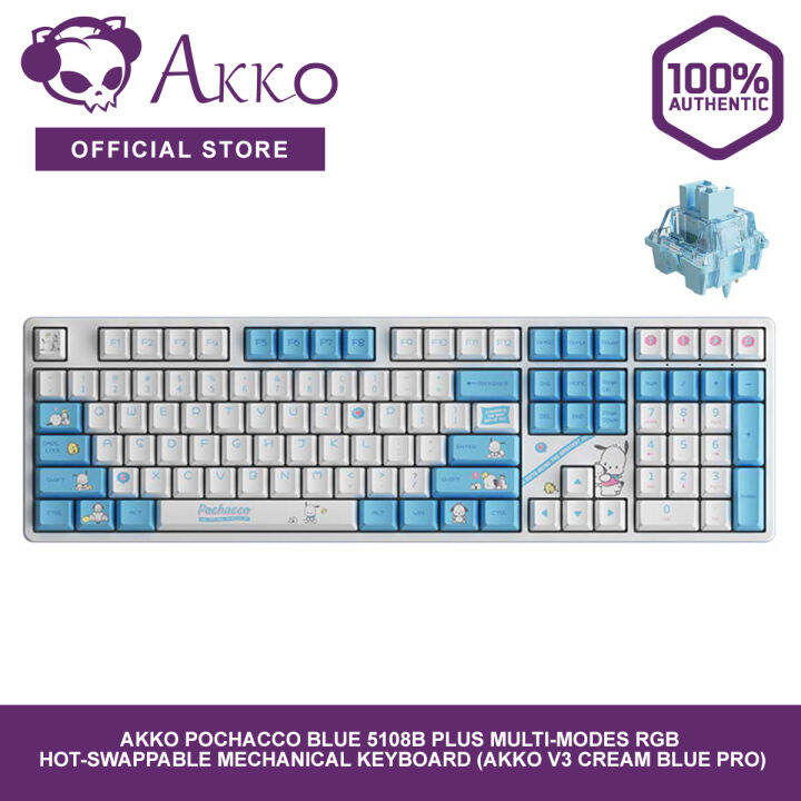 Akko Pochacco Blue 5108B Plus Multi-Modes RGB Hot-Swappable Mechanical Keyboard (Akko V3 Cream ...