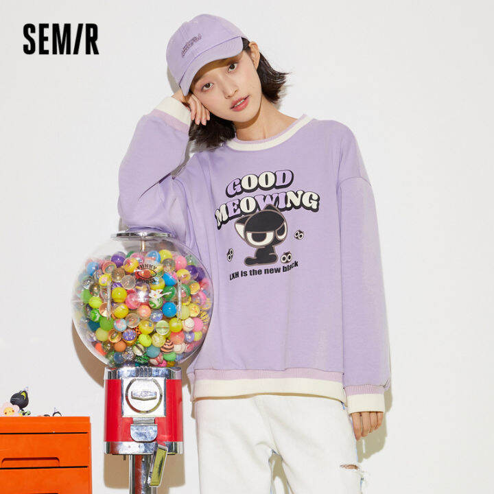 Semir เสื้อยืดผู้หญิงการ์ตูนคมชัดสีรอบคอ2022ฤดูหนาวใหม่หลวมบวกกำมะหยี่ถัก H Oodies สตรีเสื้อผ้า ...