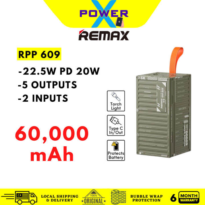 REMAX RPP-609 60000mAh Large Capacity Container Powerbank 5 Outputs 2 Inputs 22.5W Fast Charging ...