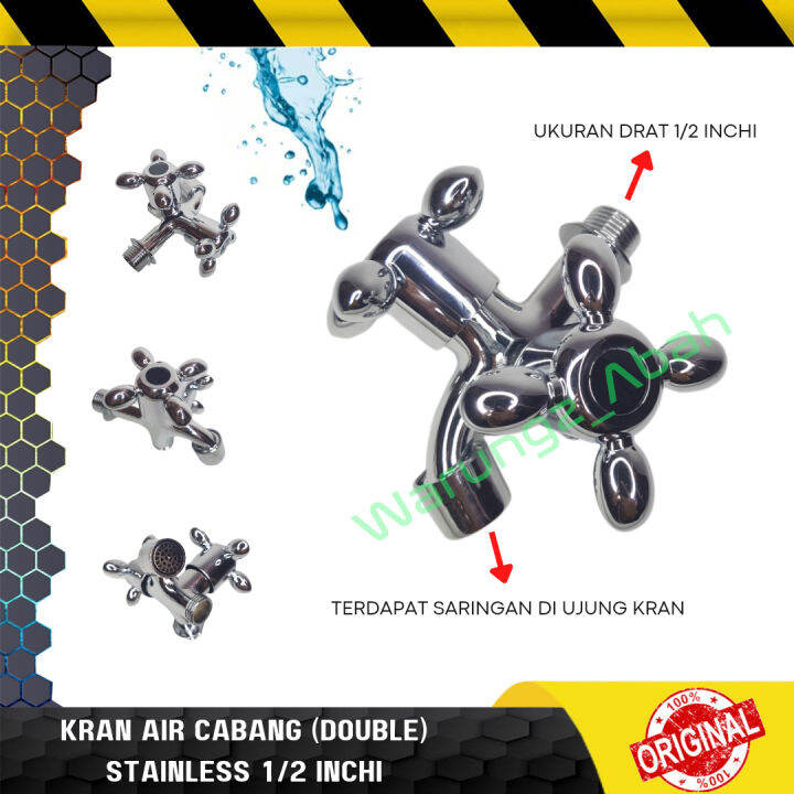 KRAN KERAN BALING MAHKOTA SELANG AIR CABANG DOUBLE TEMBOK DINDING SHOWER KAMAR MANDI TOILET WC ...