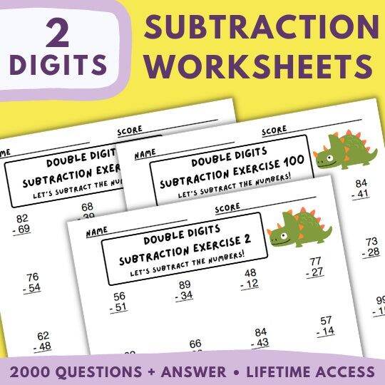 [2000 Questions] 2 Digits Subtraction Worksheets With Answer ...