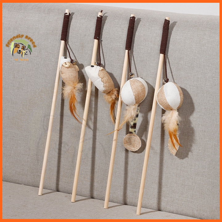 Cat Toy Interactive Feather Teaser Wand Stick cats fun toy (friendly ...
